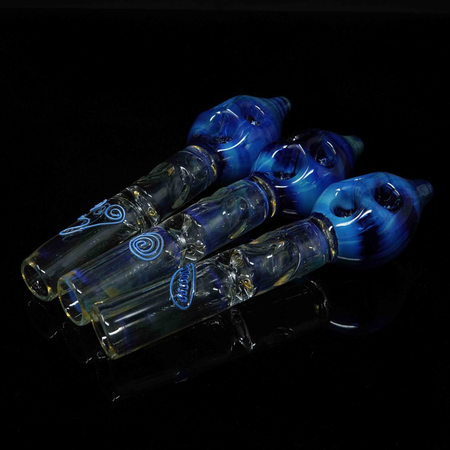 Handmade 8" Tribal Triple Bowl Glass Pipe - Project Alpha Pipes