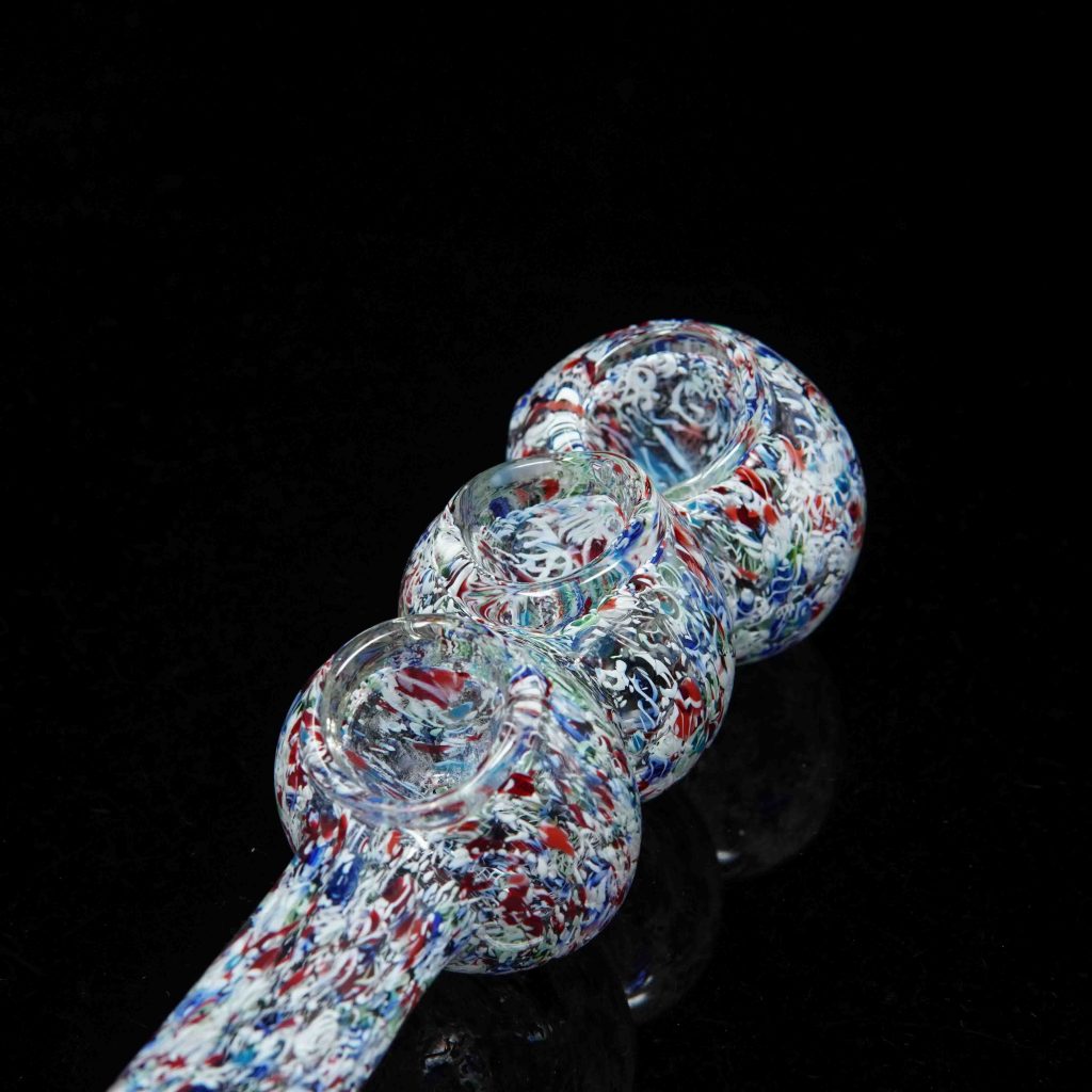 Handmade 6" Triple Bowl Confetti Glass Pipe - Project Alpha Pipes