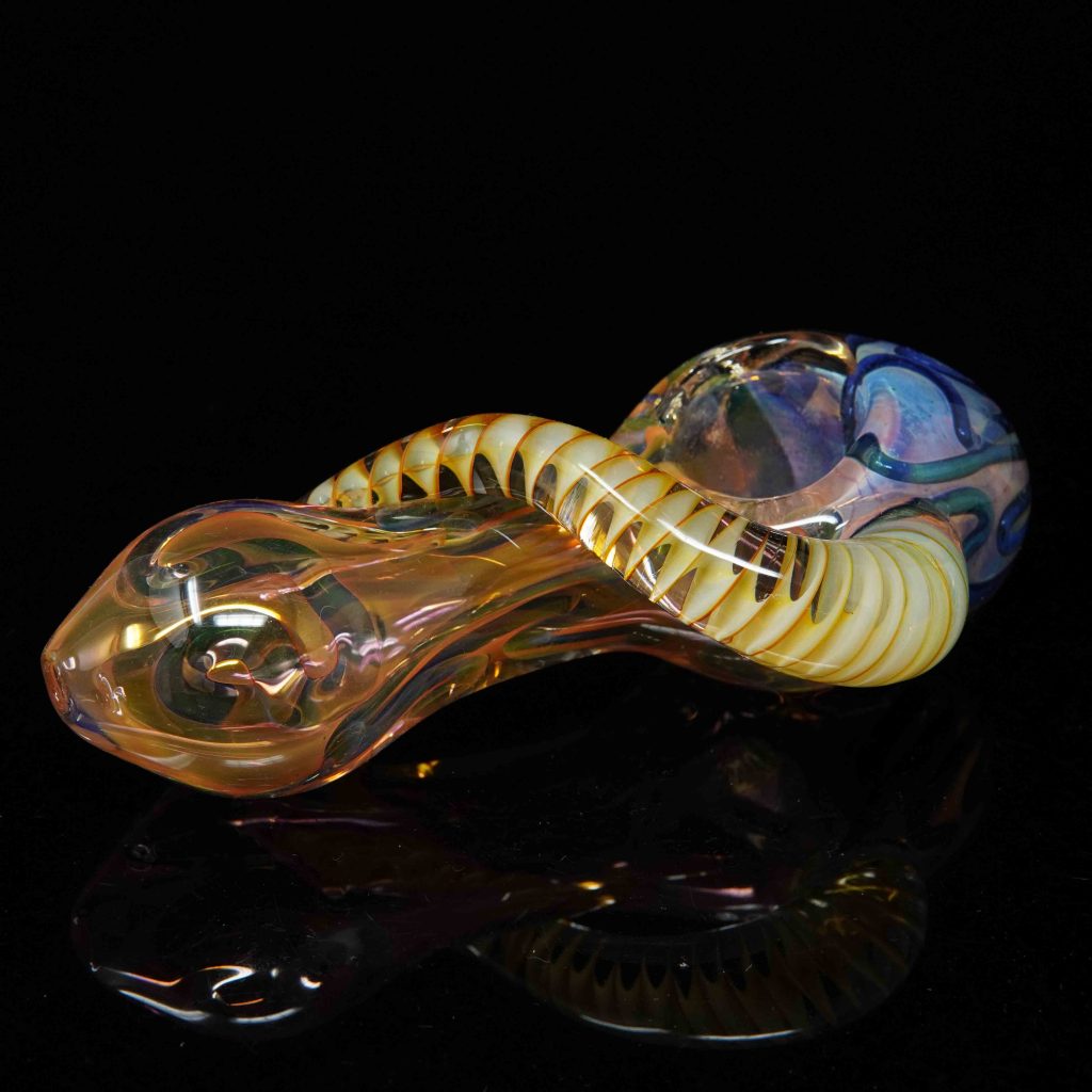 Handmade 5" Gold Fumed Wormhole Glass Pipe - Project Alpha Pipes