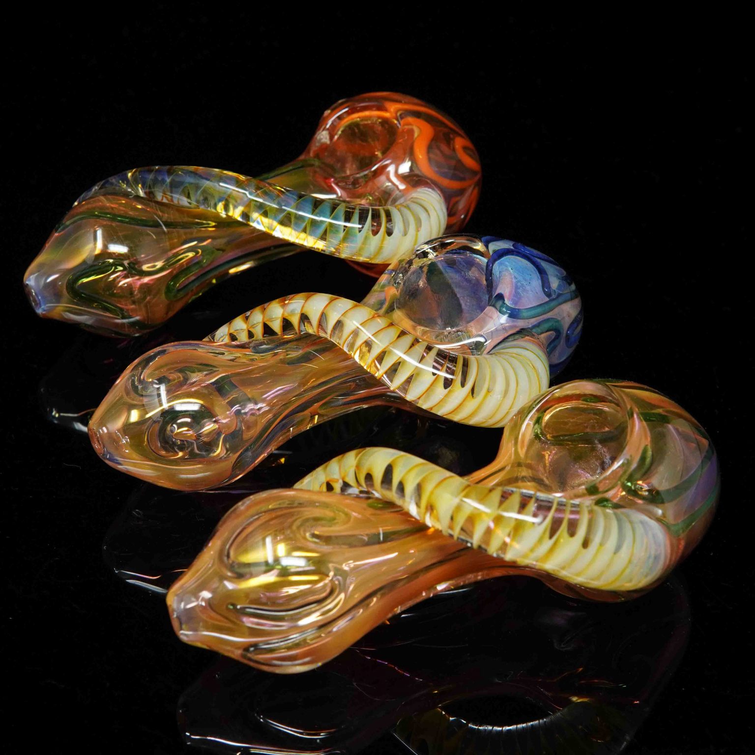 Handmade 5" Gold Fumed Wormhole Glass Pipe - Project Alpha Pipes